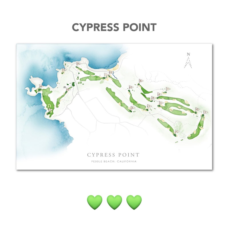 Cypress Point Golf Course Map, Watercolor Style Golf Layout of Course ...