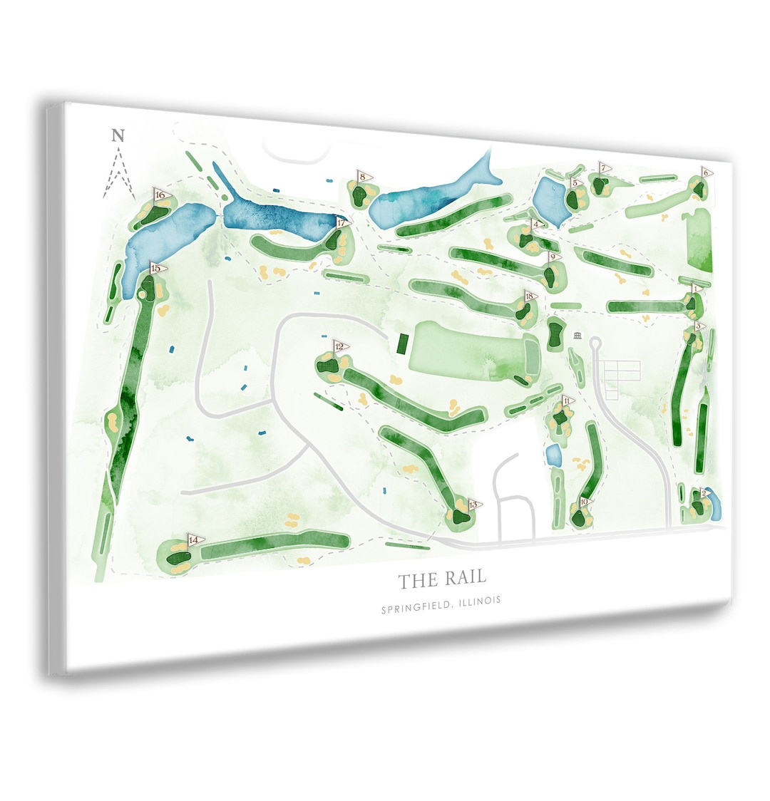 The Rail Golf Course Map, Illinois Golfer, Watercolor Print of Map of ...