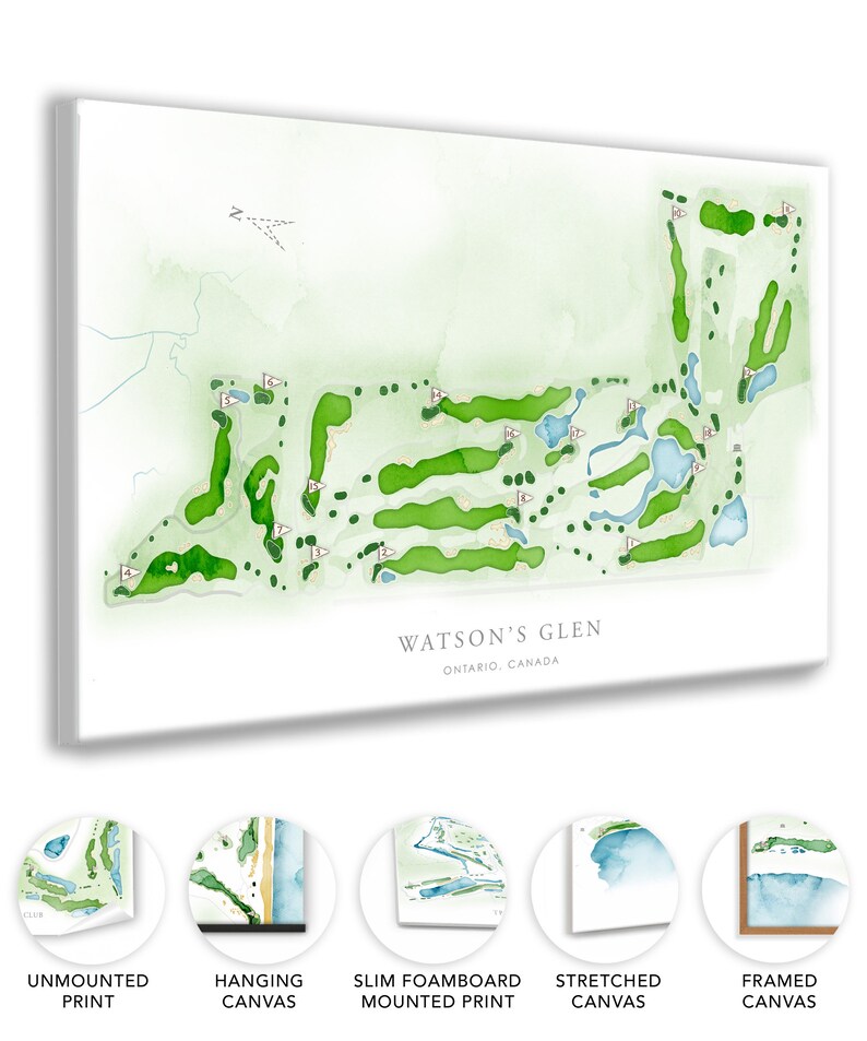 Watson's Glen Golf Course Map, Ontario Golf Map, Unique Golf Gift Decor ...