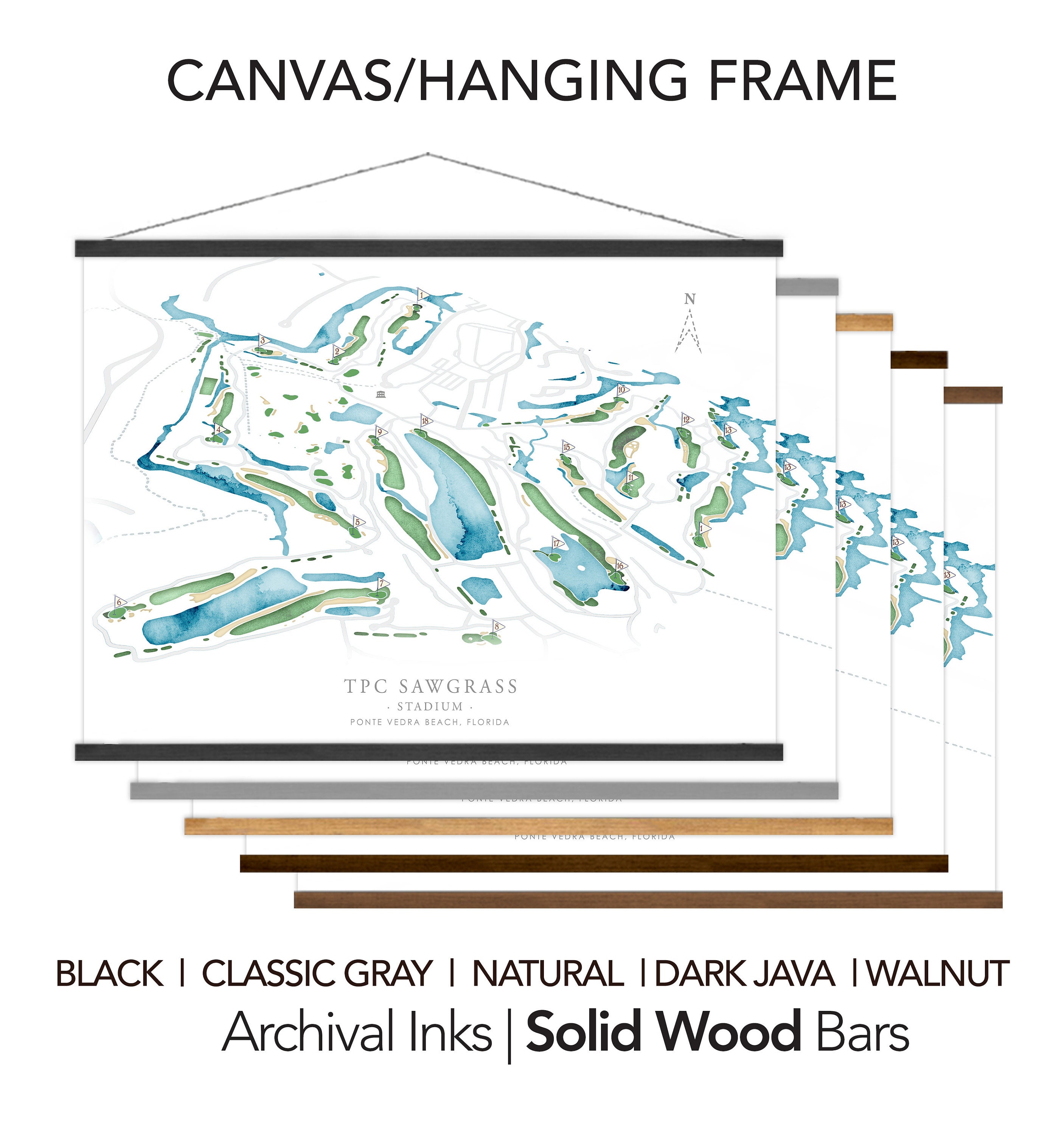 TPC Sawgrass Course Map, STADIUM Course Layout, Florida Golf Gift ...