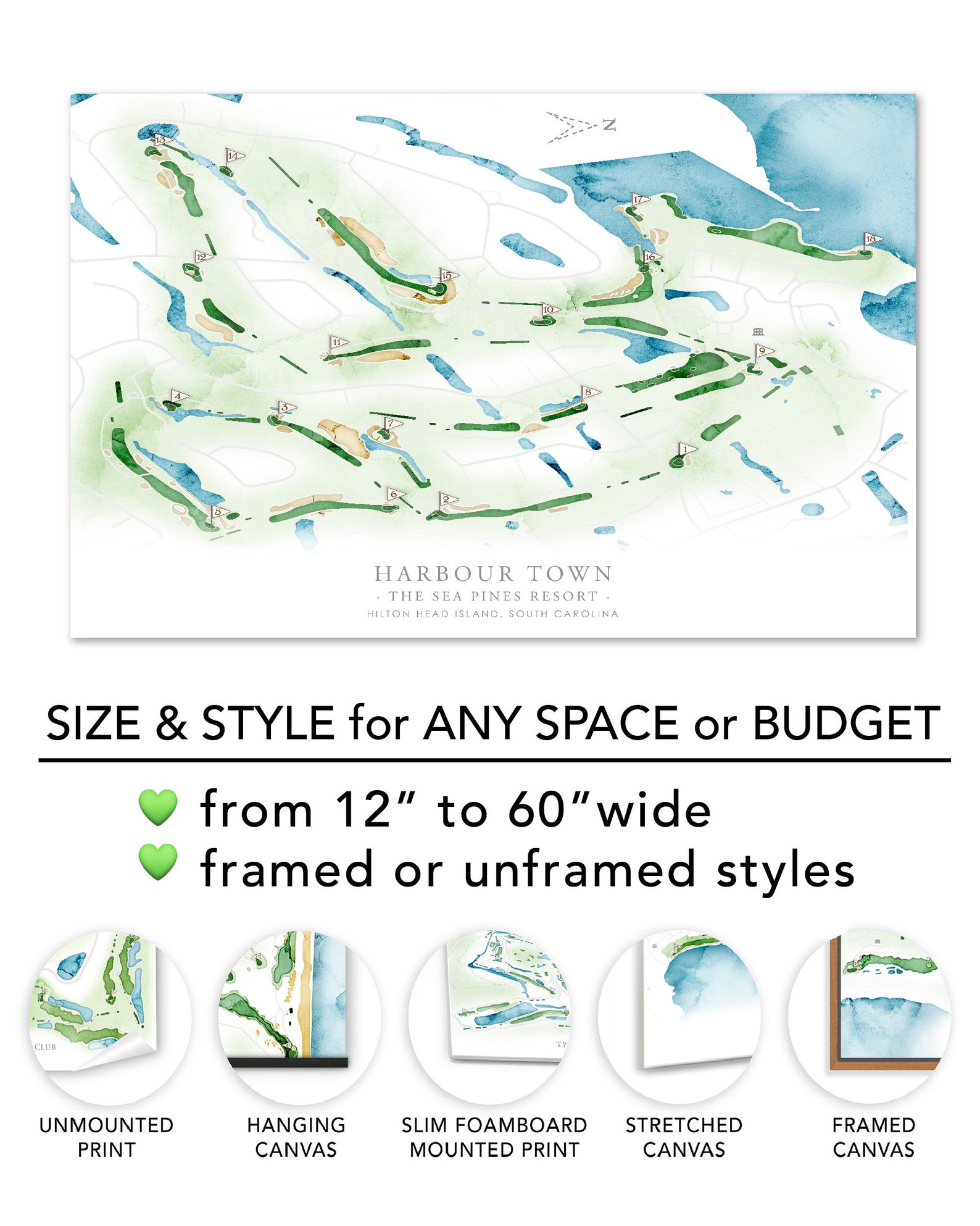 Harbour Town the Sea Pines Resort Golf Course Map Print or Canvas ...