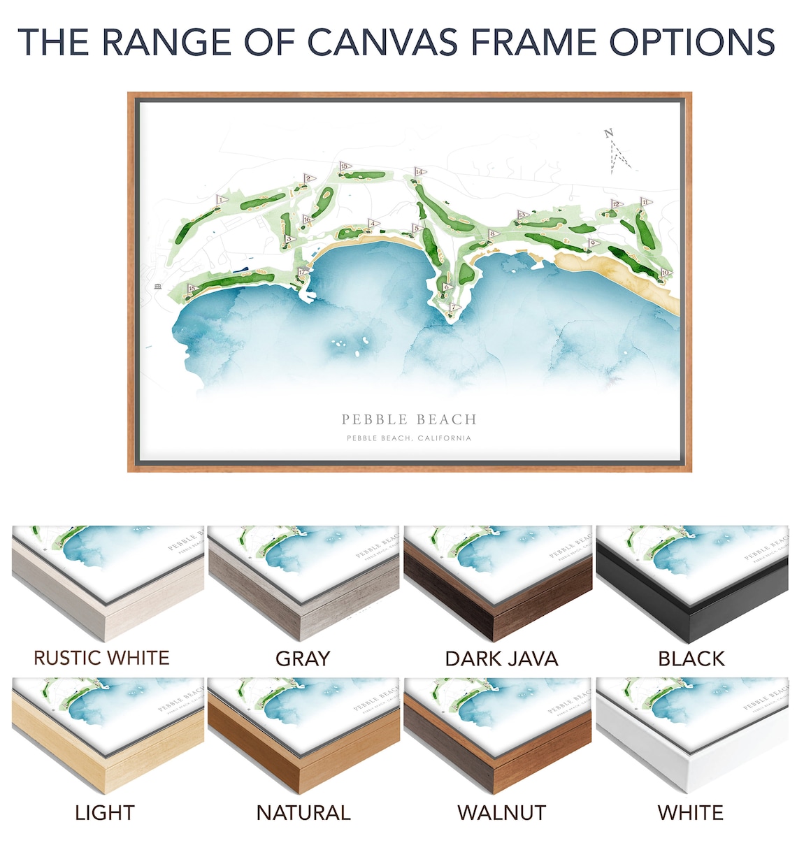 Pebble Beach Golf Course Map, Watercolor Style Golf Layout of Course ...