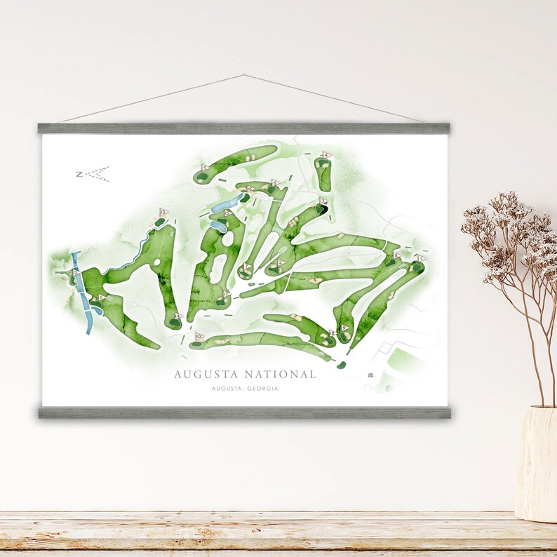 Augusta National Golf Course Map, Watercolor Style Print or Canvas of ...
