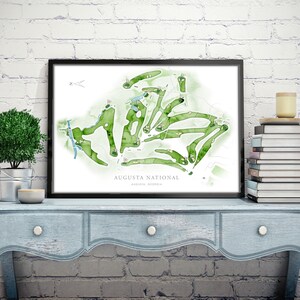 Augusta National Golf Course Map, Watercolor Style Print or Canvas of ...