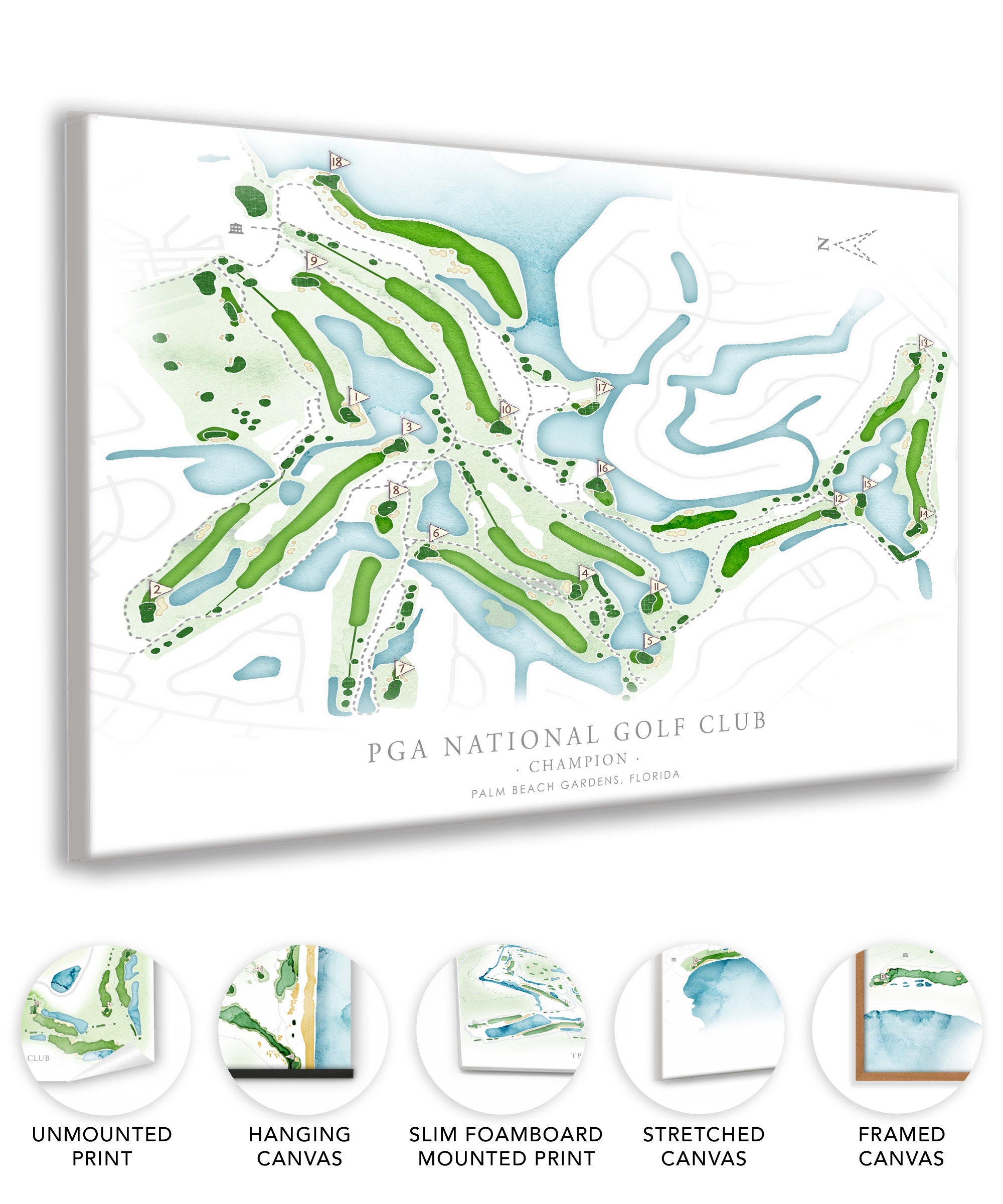 PGA NATIONAL Golf Course Map Print or Canvas, Florida Golfer Gift ...