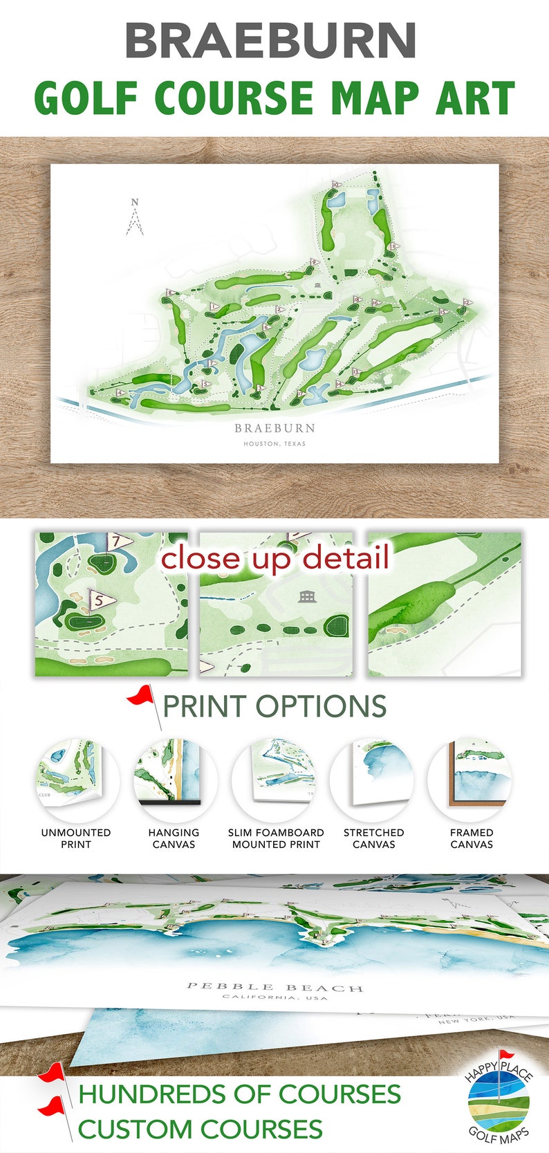 Braeburn Golf Course Map Layout, Texas Golfer Gift, Golf Print for ...