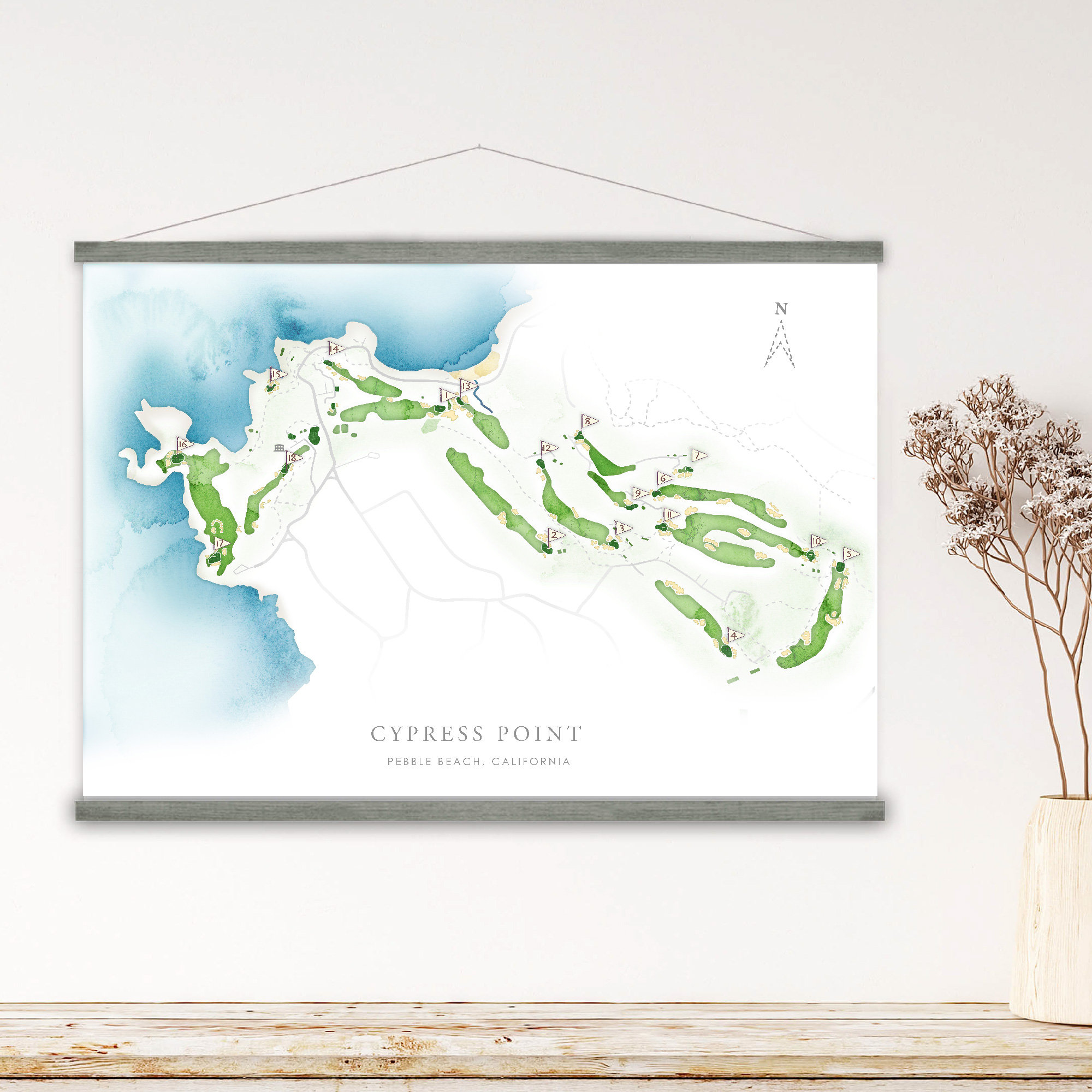 Cypress Point Golf Course Map, Watercolor Style Golf Layout of Course ...