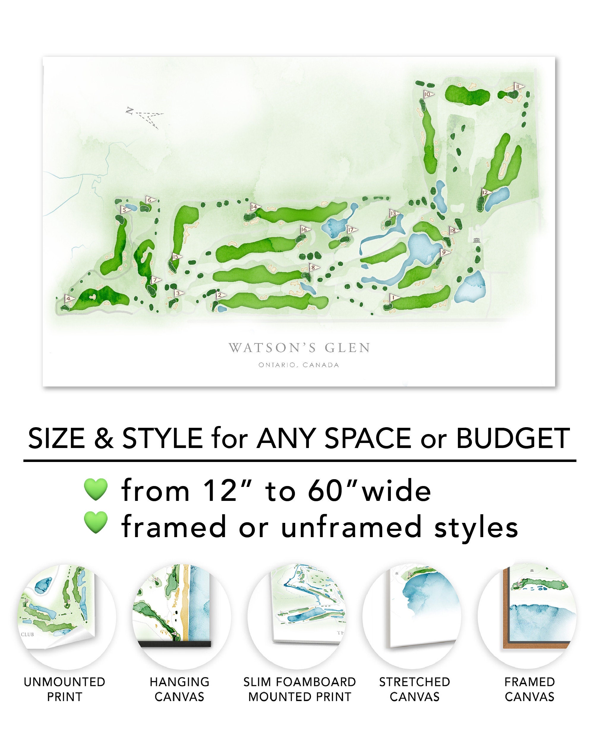 Watson's Glen Golf Course Map, Ontario Golf Map, Unique Golf Gift Decor ...