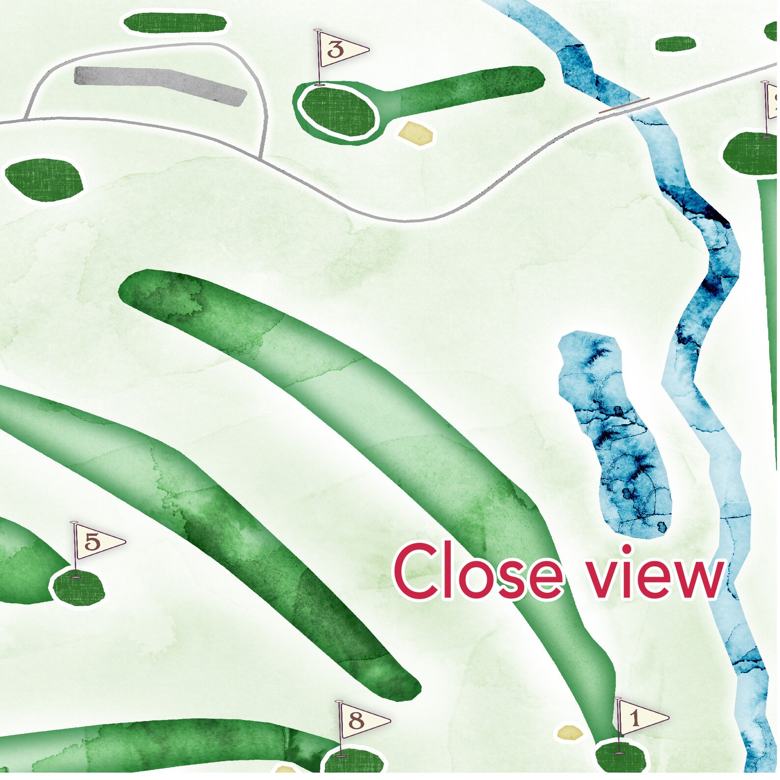 Wapsi Oaks Golf Course Map, Watercolor Style Golf Layout of Course ...