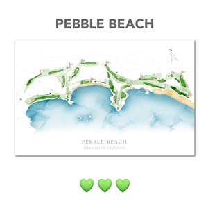 Pebble Beach Golf Course Map, Watercolor Style Golf Layout of Course ...