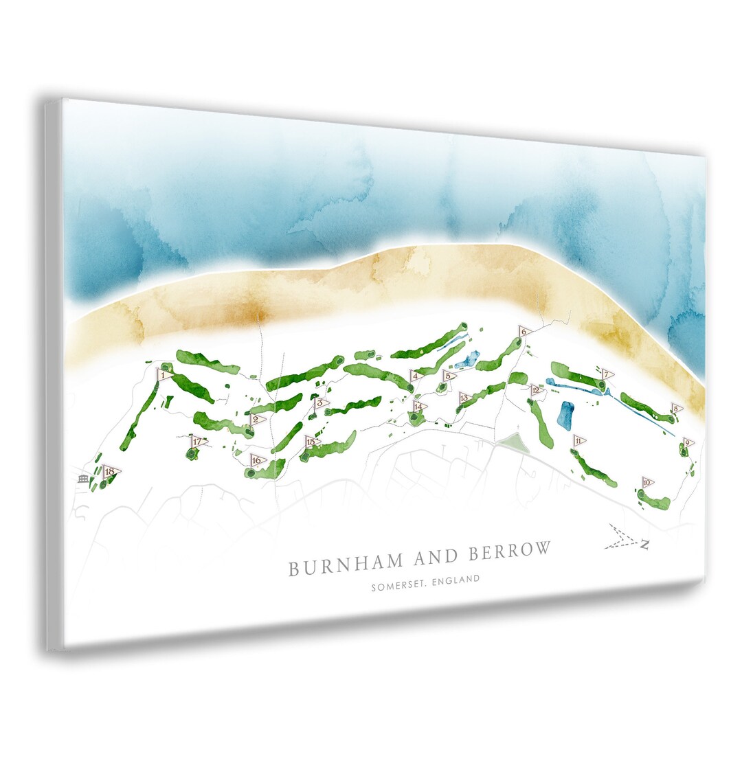 Burnham and Berrow Golf Course Map, UK Golf Artistic Layout of Course ...