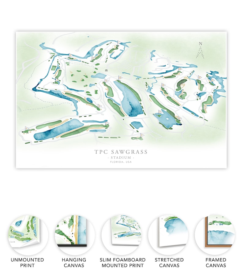 Custom Golf Course Map Print or Canvas. Personalized Golf Gift for ...