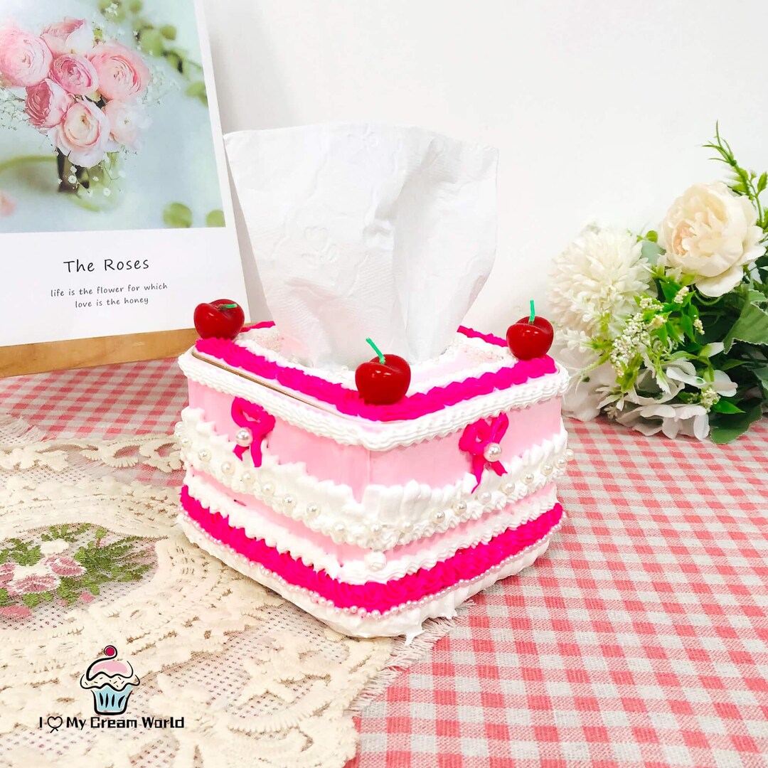Pink Cherry Cake Decoration Tissue Box Cover,handmade Imitation Cake ...