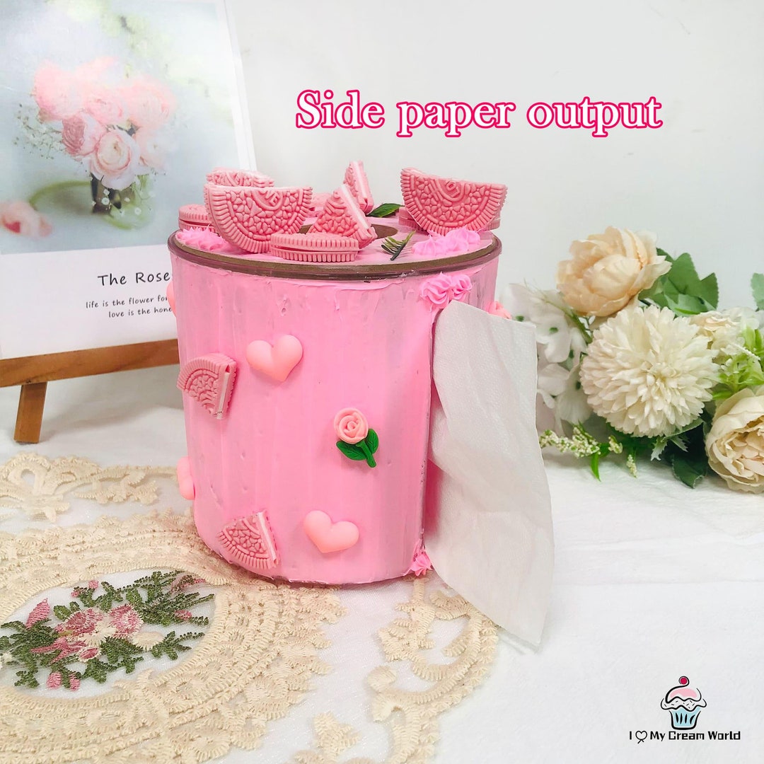 Pink Cake Decoration Tissue Box Cover,handmade Cream Glue Cake Napkin ...
