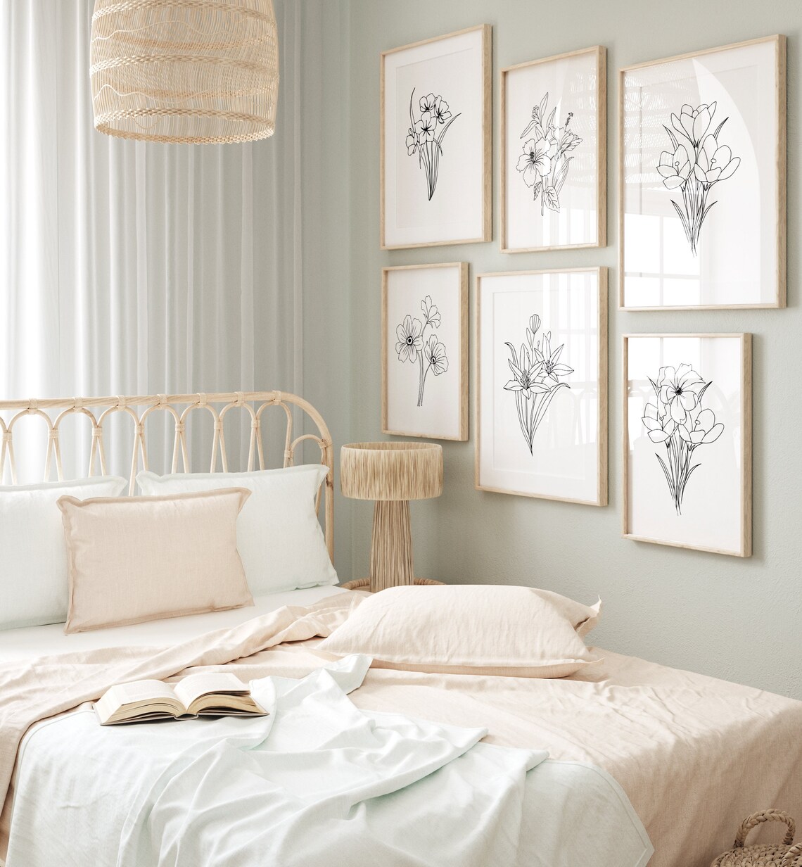 Vintage Flower Sketch Posters Printable Poster Set of 6 Handdrawn ...