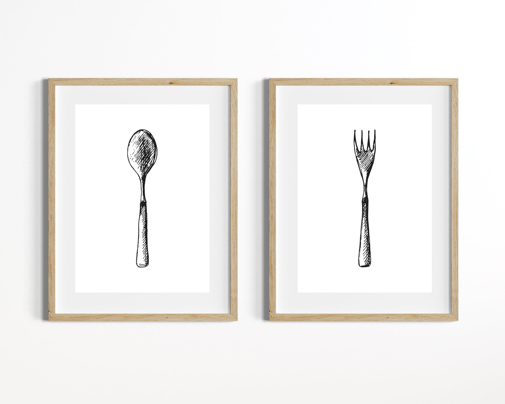 Lithography Spoon and Fork Art Prints - Vintage Kitchen Posters ...