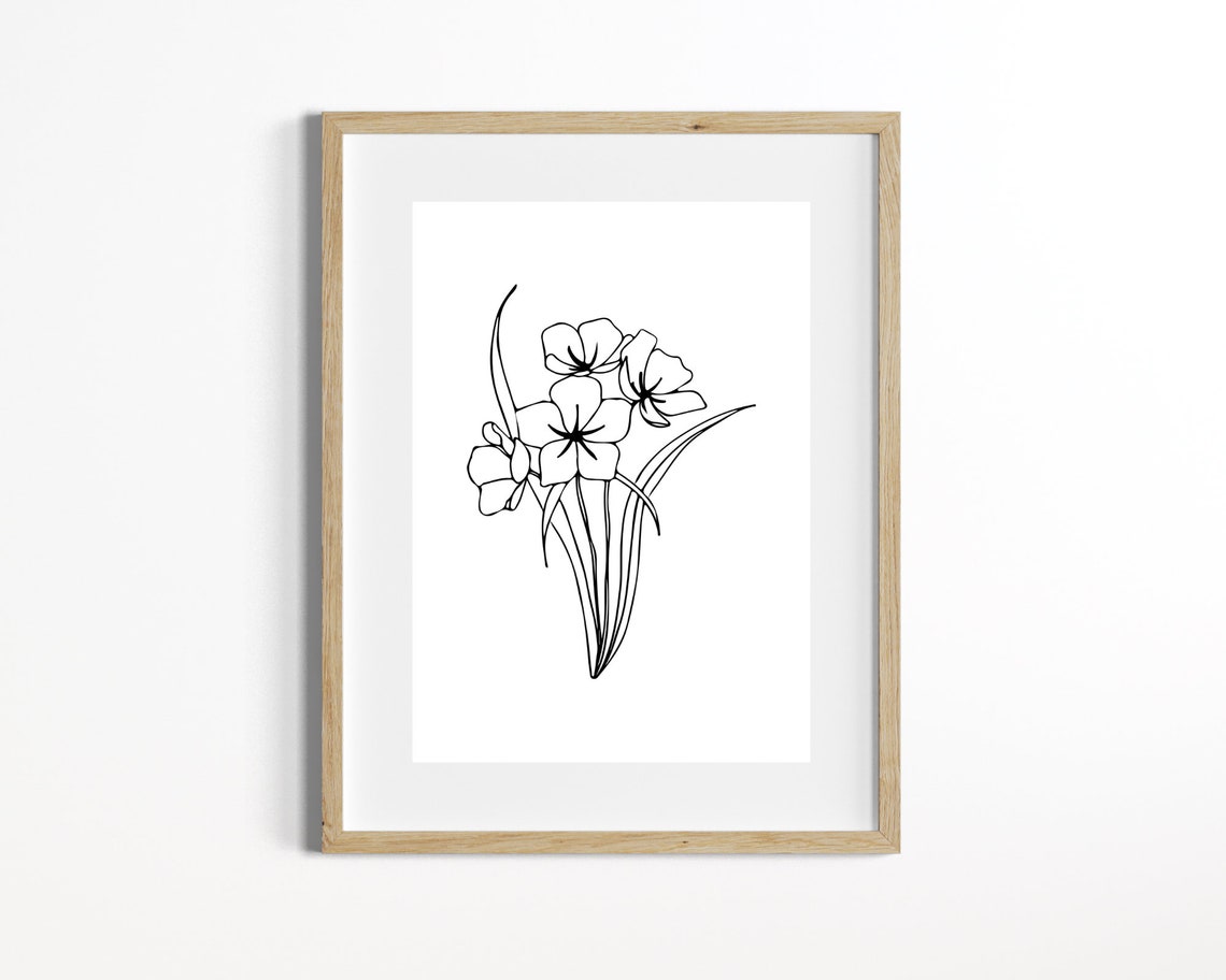 Vintage Flower Sketch Posters Printable Poster Set of 6 Handdrawn ...