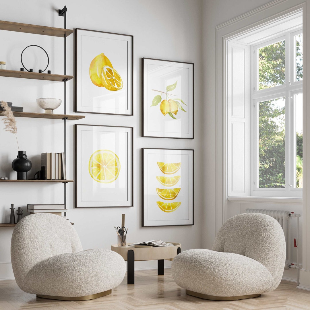 Lemon Art Work - Sicilian Lemon Poster Set - Poster Set of 4 - Sorrento ...