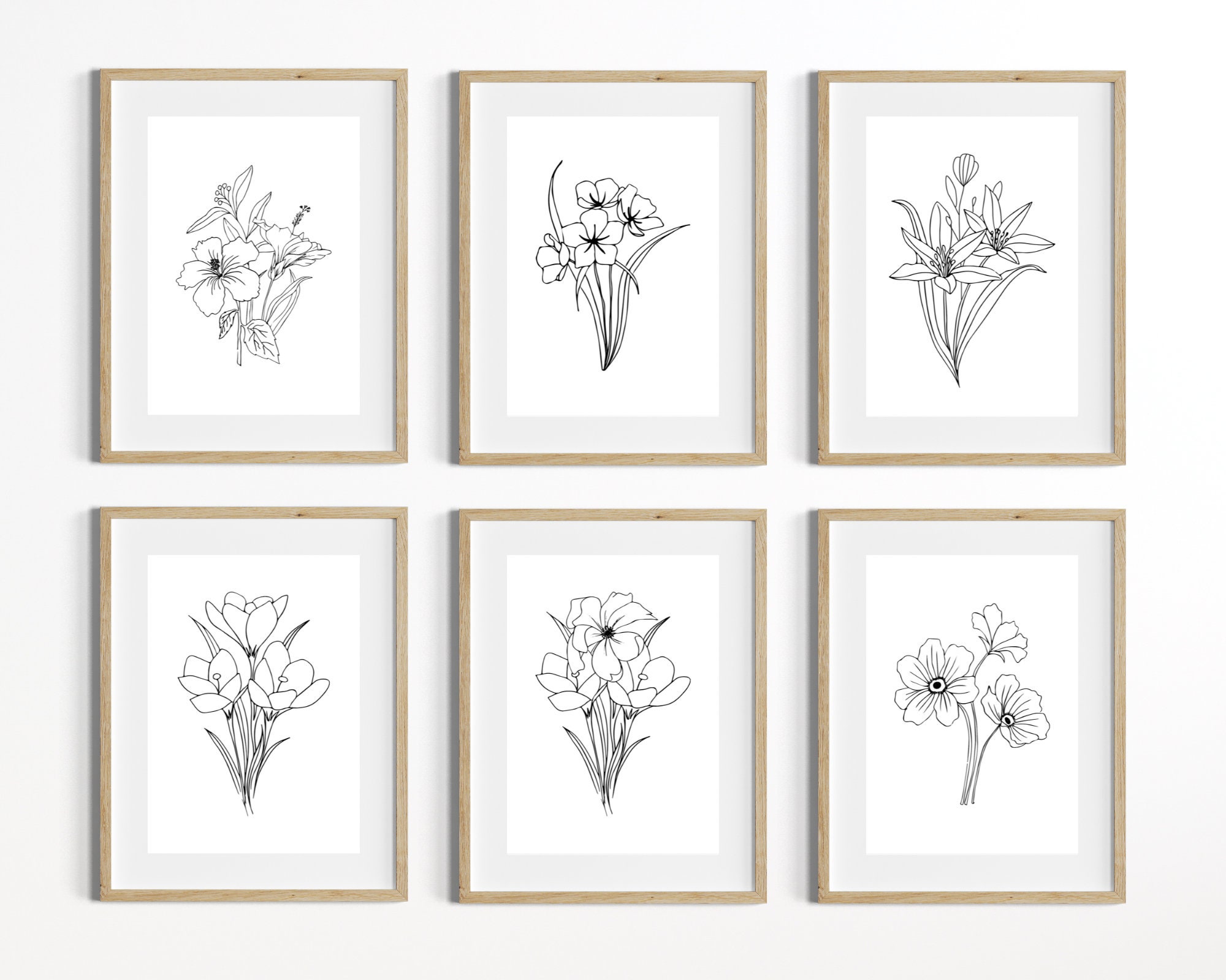 Vintage Flower Sketch Posters Printable Poster Set of 6 Handdrawn ...