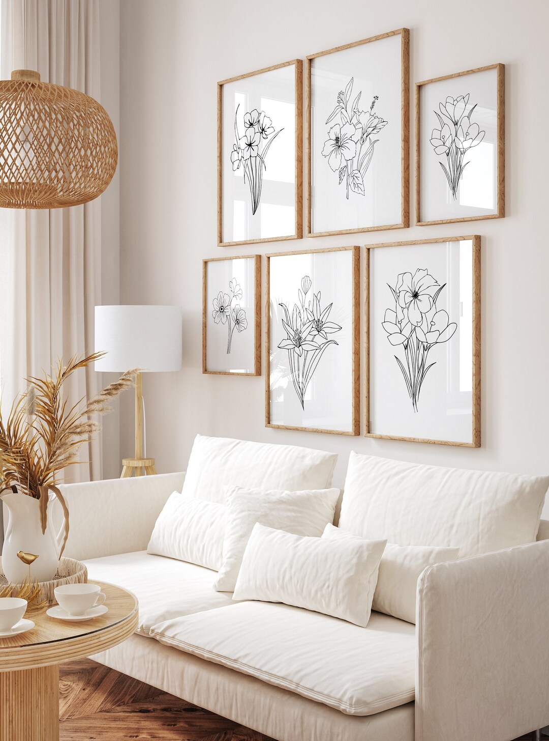 Vintage Flower Sketch Posters - Printable Poster Set of 6 - Handdrawn ...