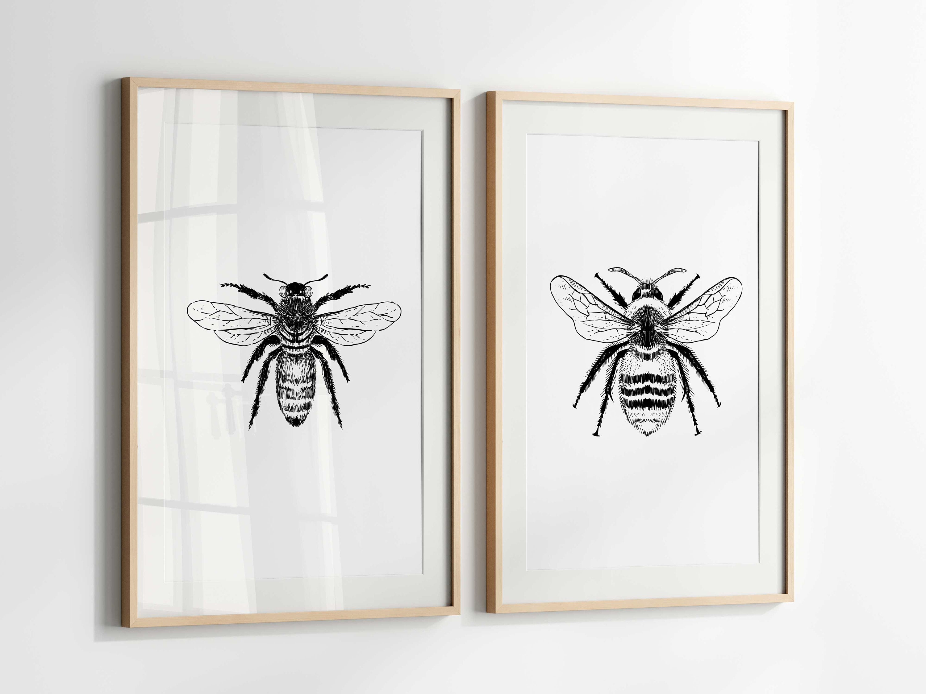 Honey Bee and Bumble Bee Poster - Printable Poster Set of 2 - Vintage ...