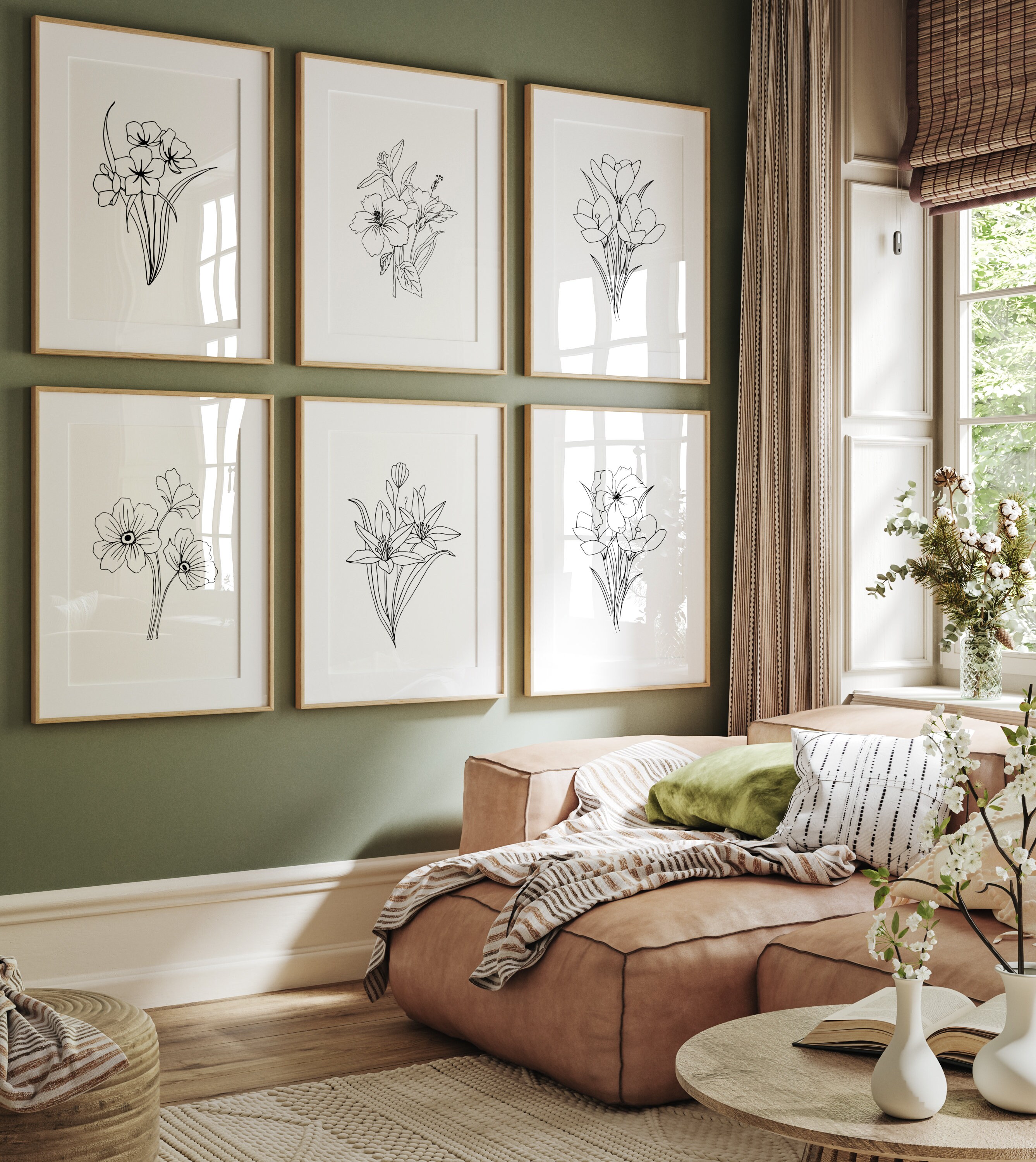 Vintage Flower Sketch Posters Printable Poster Set of 6 Handdrawn ...
