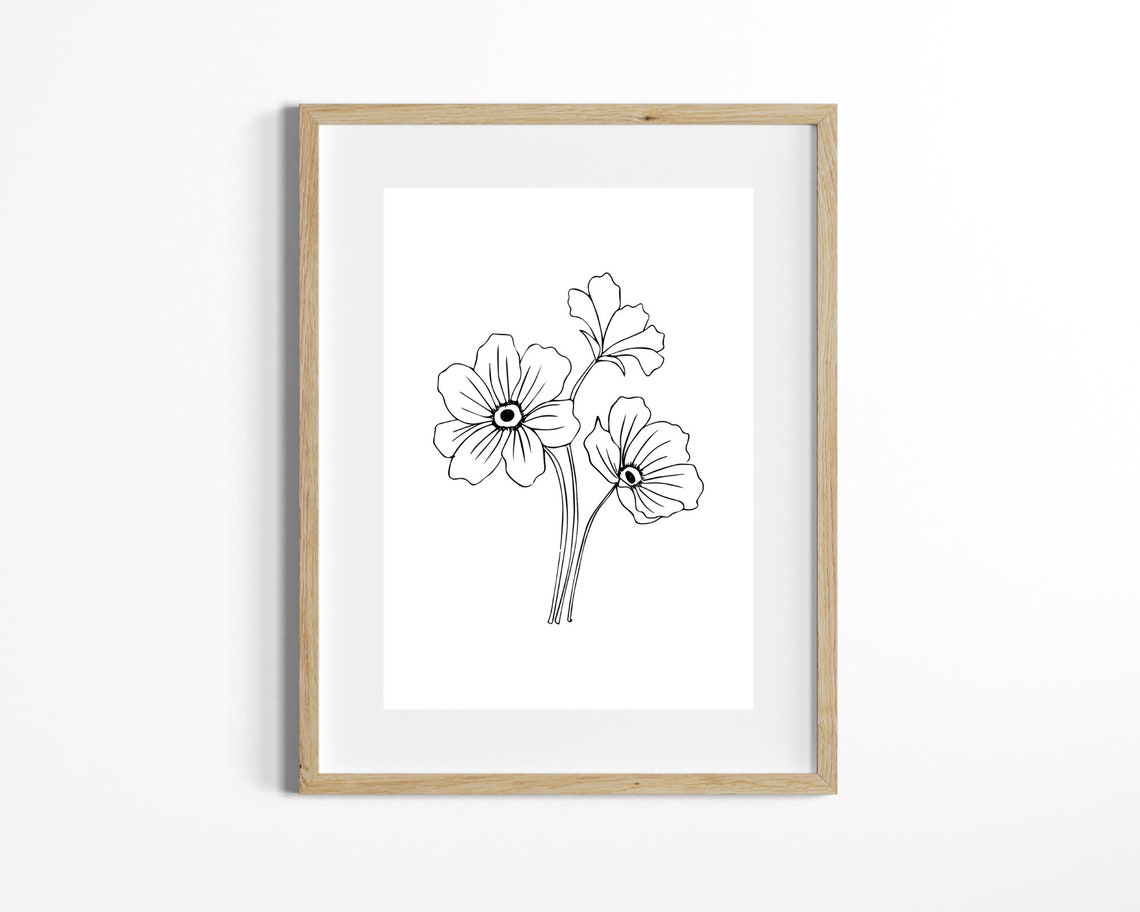 Vintage Flower Sketch Posters Printable Poster Set of 6 Handdrawn ...