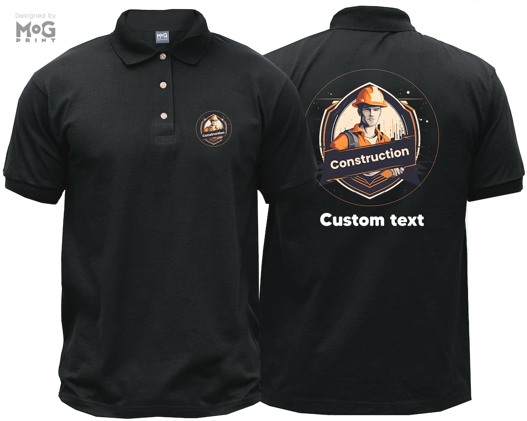Customised Logo Construction T-shirts for Men, Any Text Contractor Polo ...