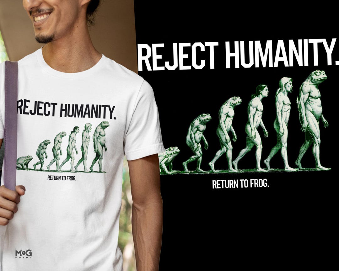 Reject Humanity Joke T-shirt, Funny Frog Scientific Evolution Biology ...