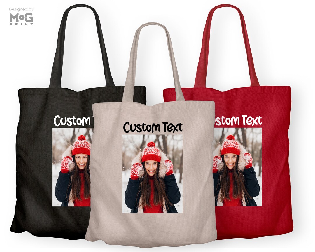 Custom Text Photo Tote Bag, Design Your Own Tote Bag, Printed Canvas ...