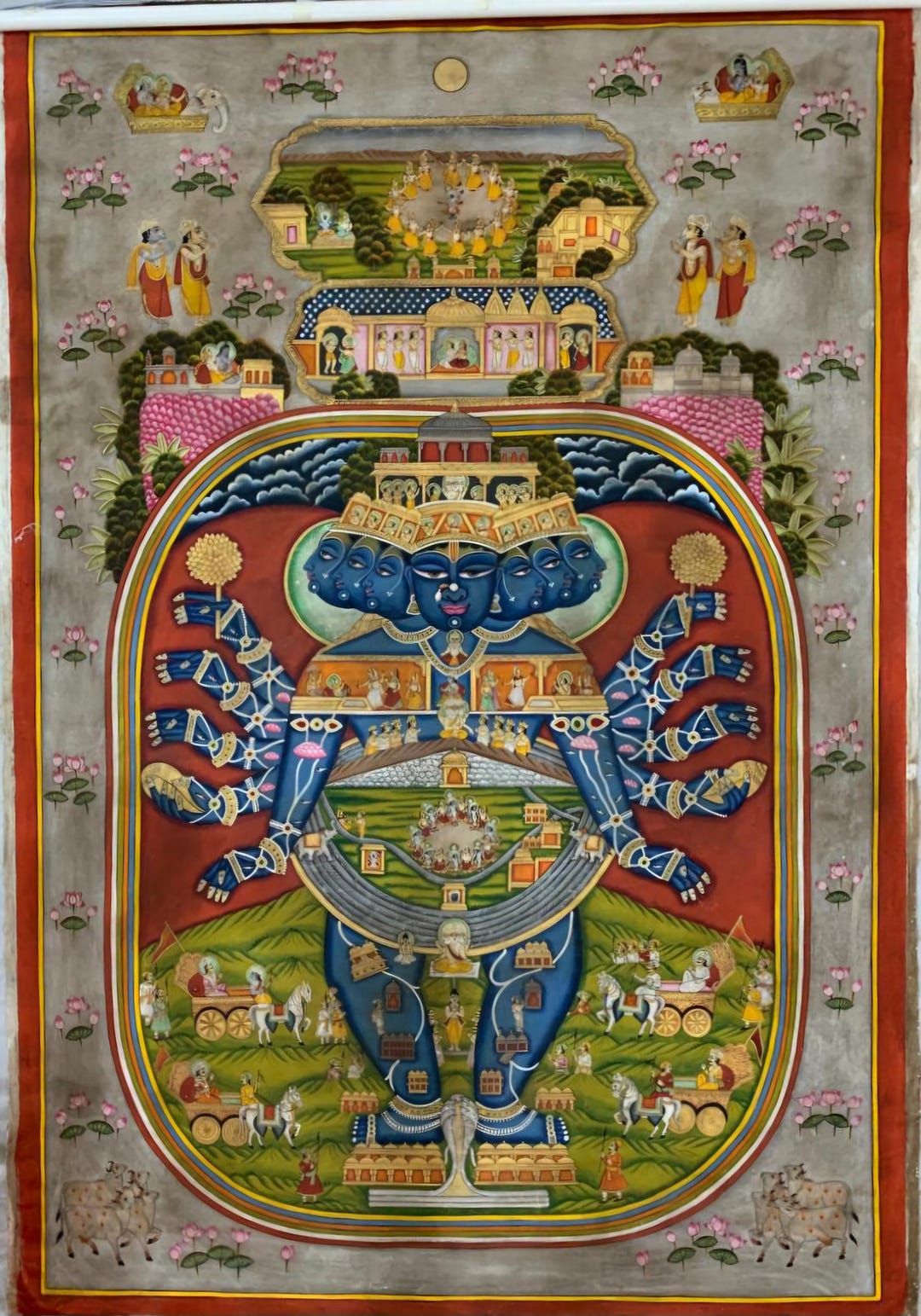 Painting Vishnu Viraat Swaroop Natural Colour Authentic Indian Hand ...