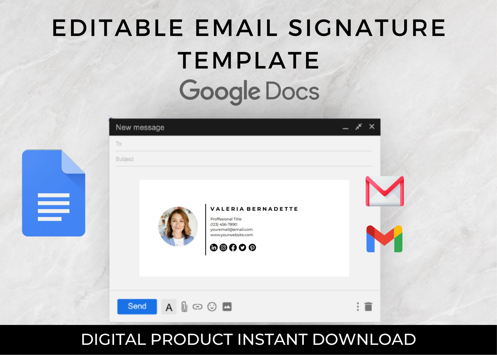 Editable Email Signaturegoogle Doc Email Signature Templateclickable ...