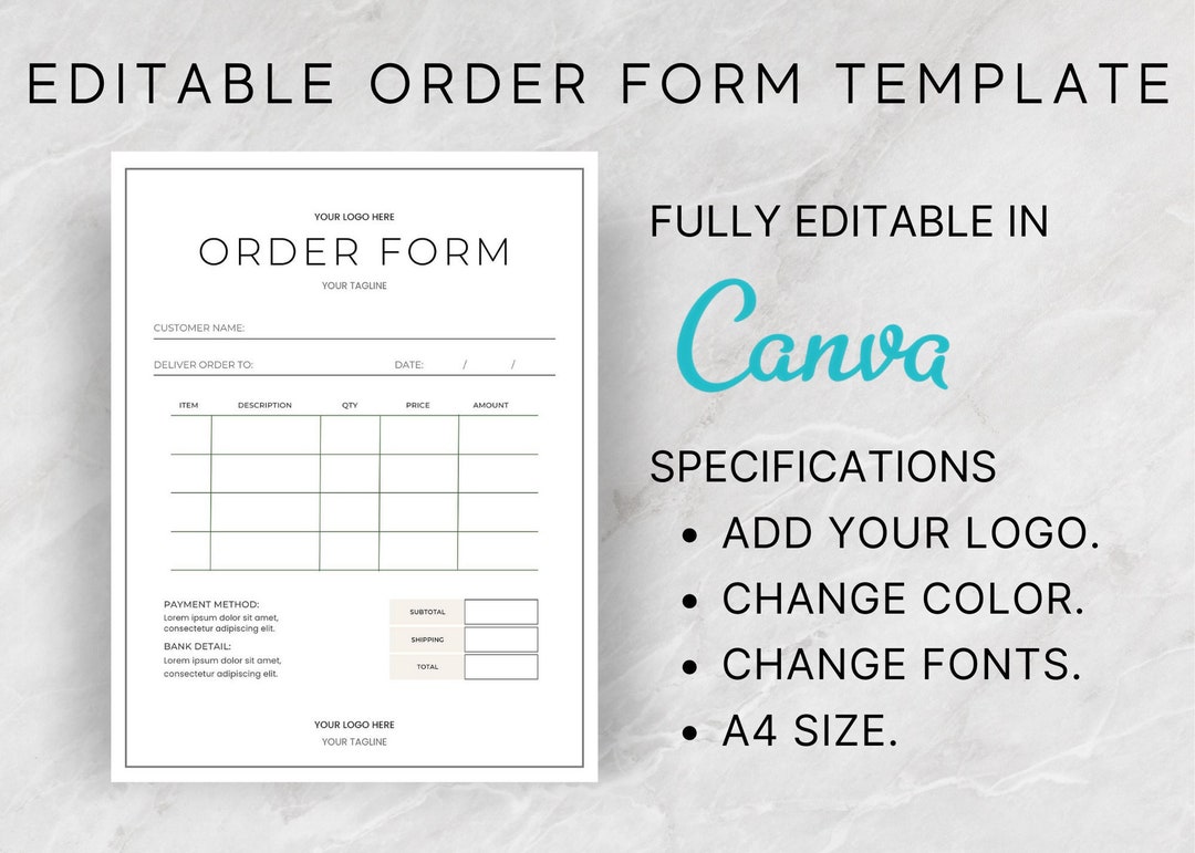 Minimalist Canva Editable Order Form Templateorder Form for Small ...