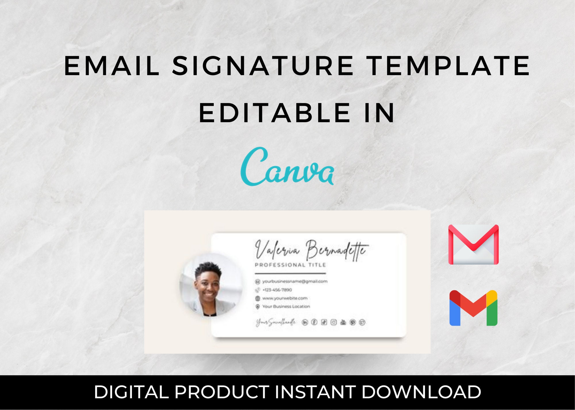 Gmail Email Signature Templateeditable Canva Signature Clickable Email ...