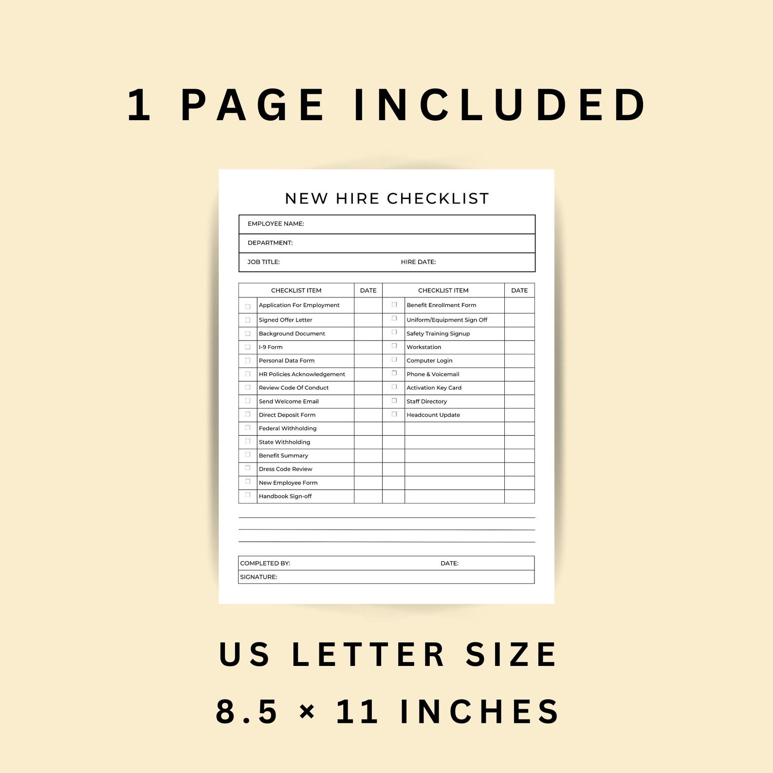 New Hire Checklist Employee Onboarding Checklistonboarding Templatehr ...