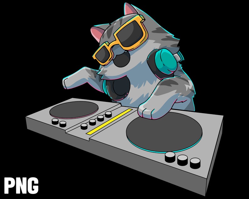 Dj Cat Png Sublimation Clipart Illustration - Etsy