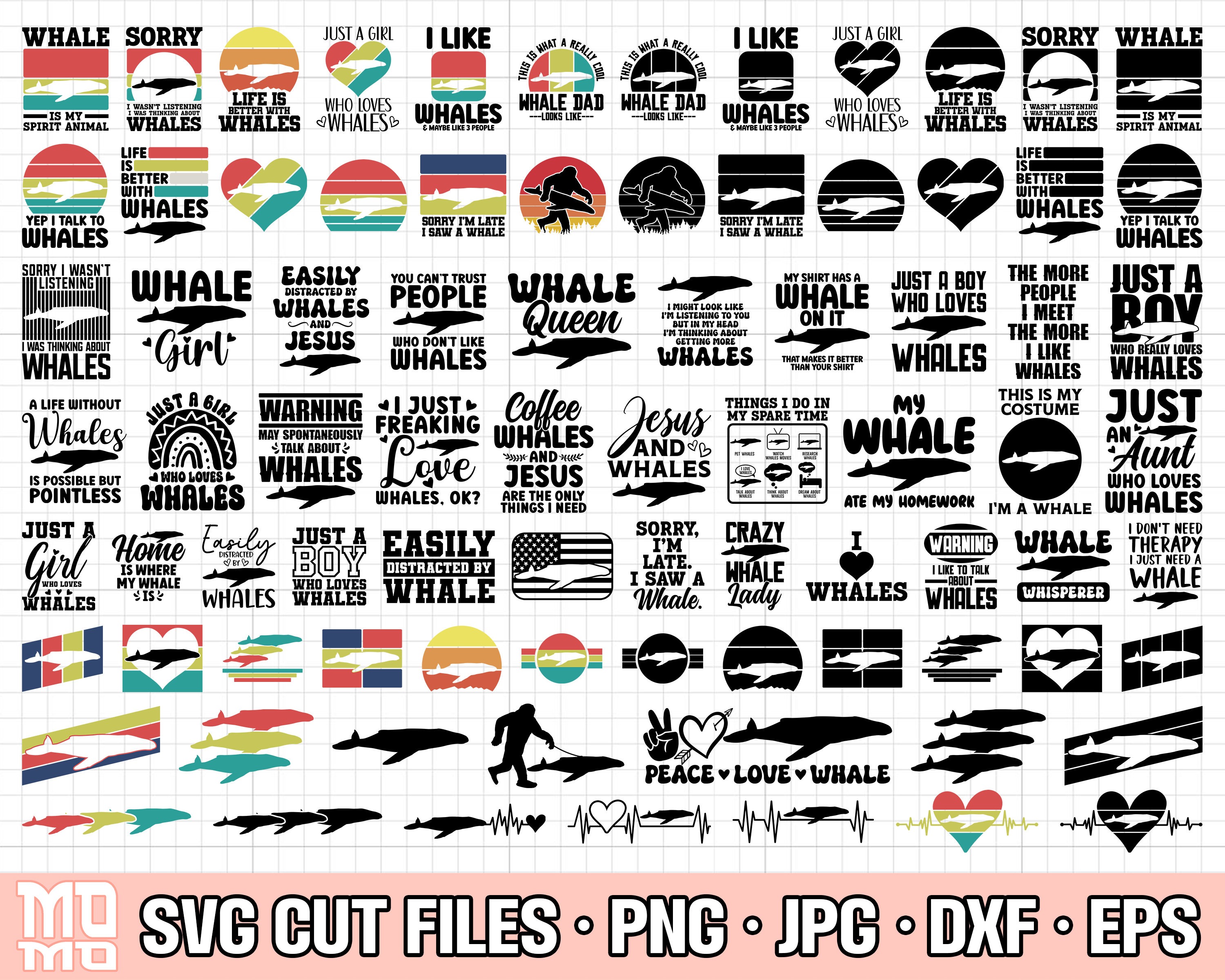 Whale Svg Bundle Cricut Whale Png Bundle Whale Shirt Design Bundle Eps ...