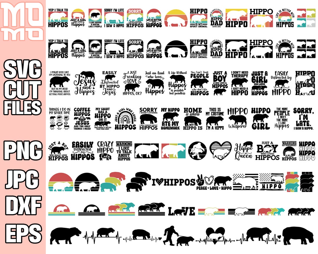 Hippo Svg Png Eps Dxf Hippo Svg Cut File Bundle Cricut Hippo Silhouette ...