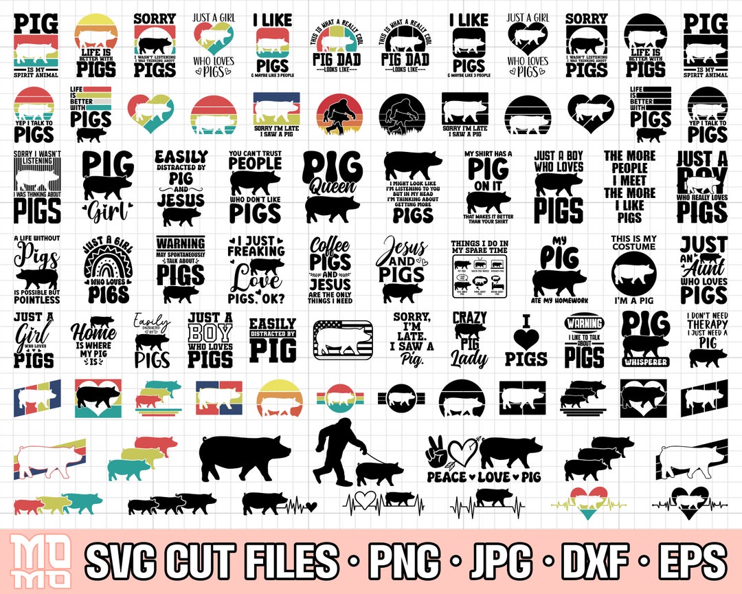 Pig Svg Bundle Cricut Pig Png Bundle Pig Shirt Design Bundle Eps Dxf ...