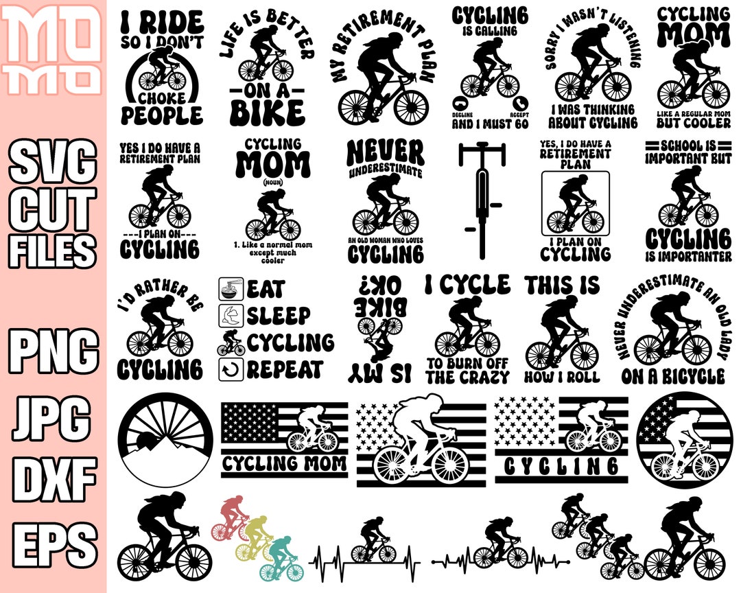 Cycling Svg Bundle Female Cyclist Silhouette Svg Png Bundle Cricut Cut ...