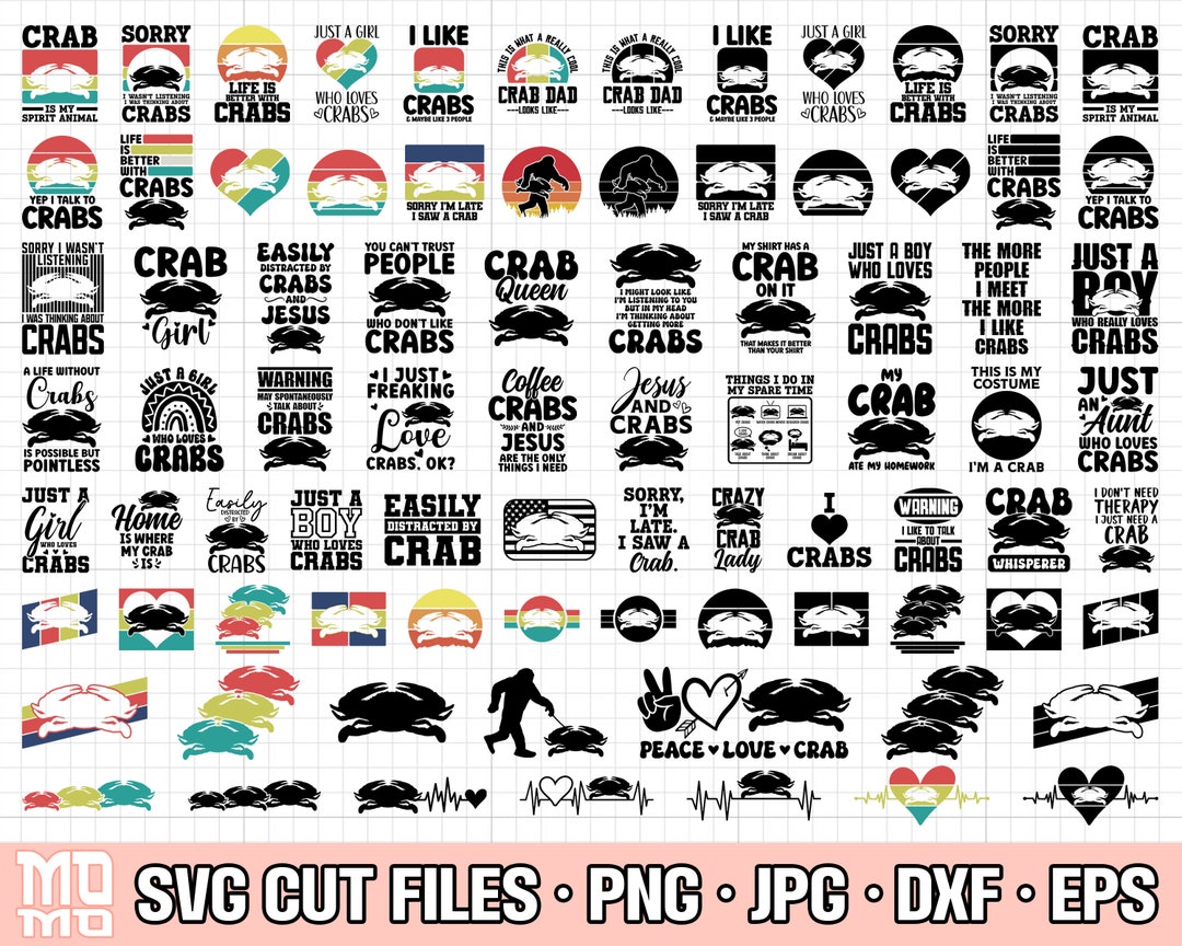 Crab Svg Bundle Cricut Crab Png Bundle Crab Shirt Design Bundle Eps Dxf ...