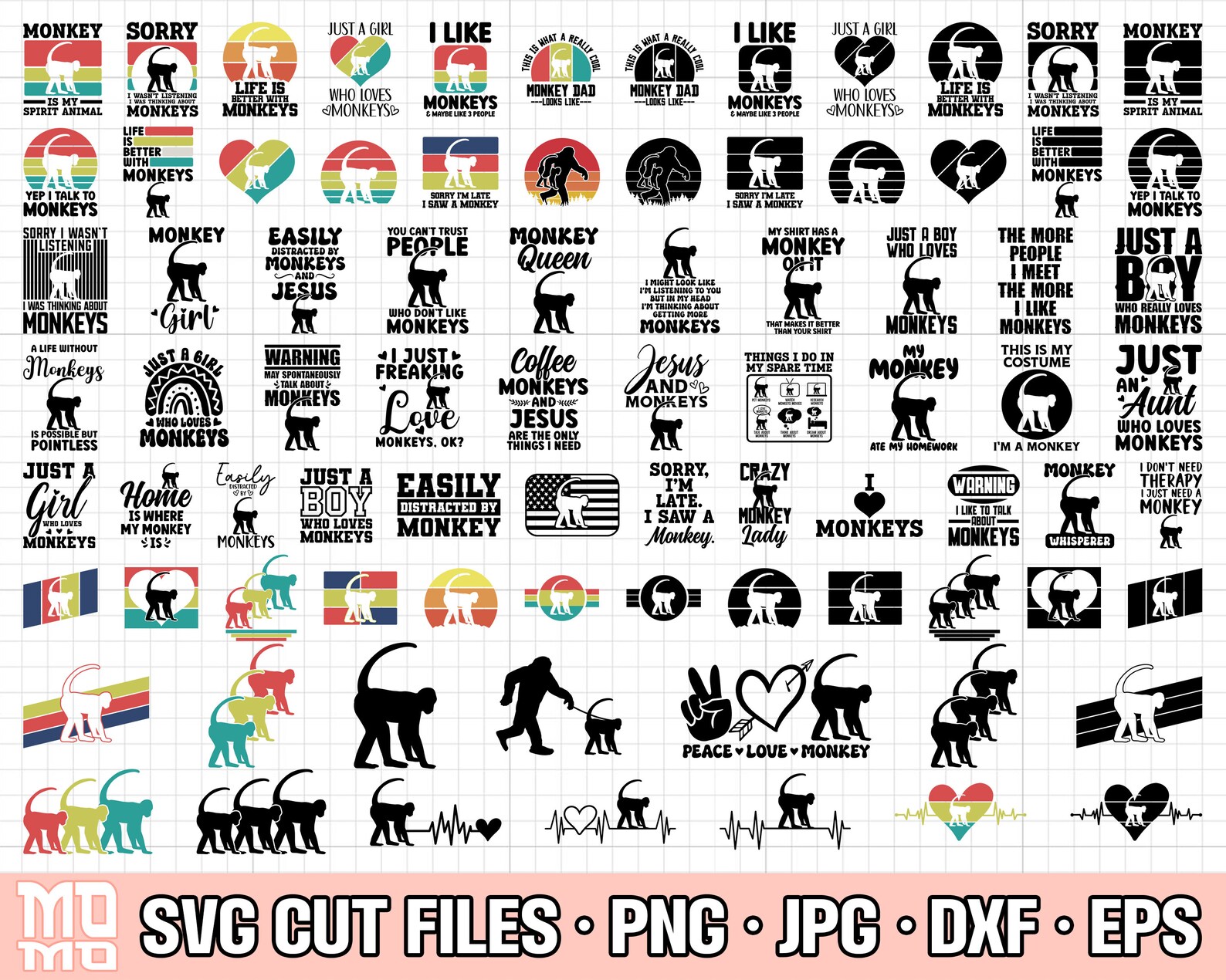 Monkey Svg Bundle Cricut Monkey Png Bundle Monkey Shirt Design Bundle ...