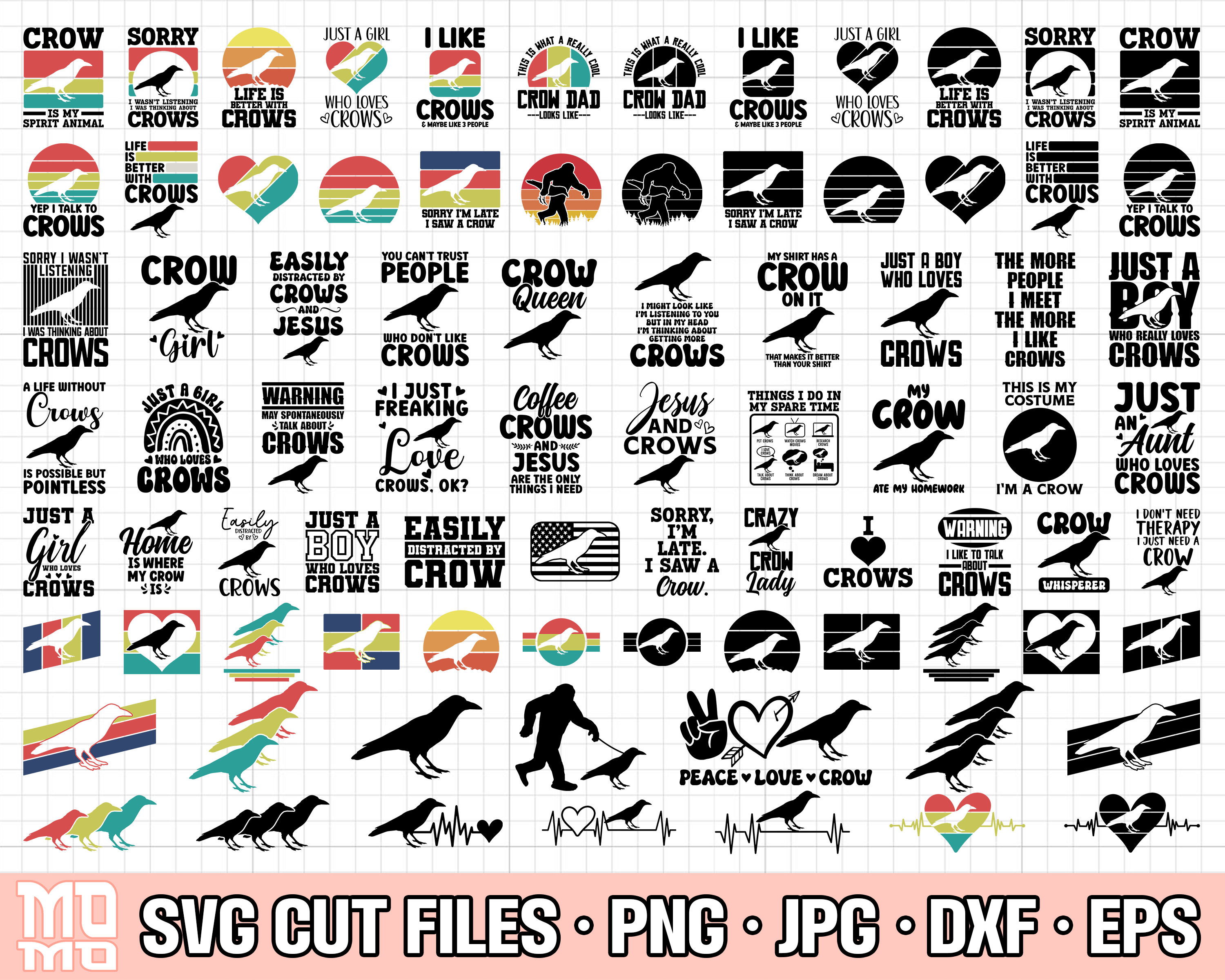 Crow Svg Bundle Cricut Crow Png Bundle Crow Shirt Design Bundle Eps Dxf ...