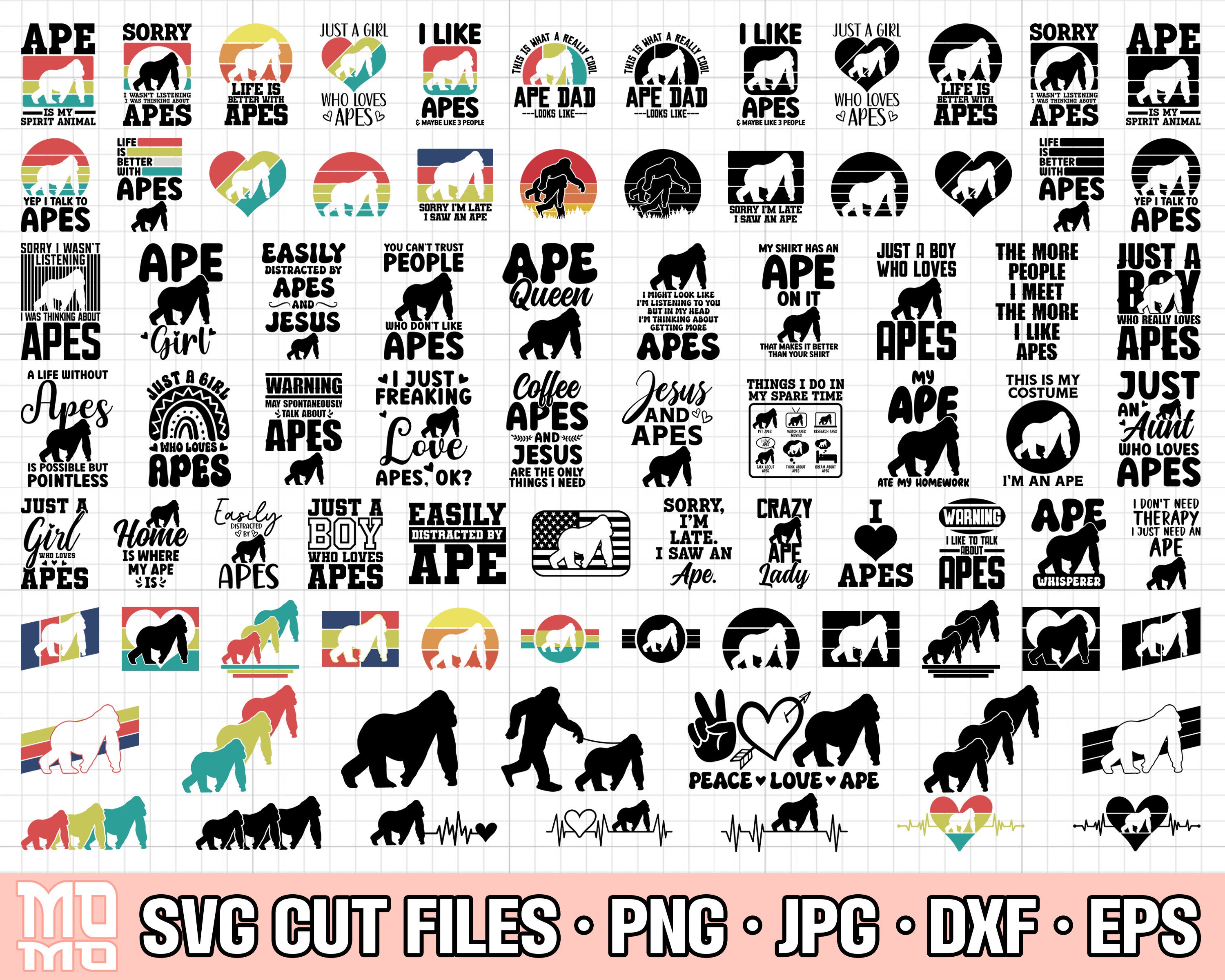 Ape Svg Bundle Cricut Ape Png Bundle Monkey Clipart Ape Shirt Design ...