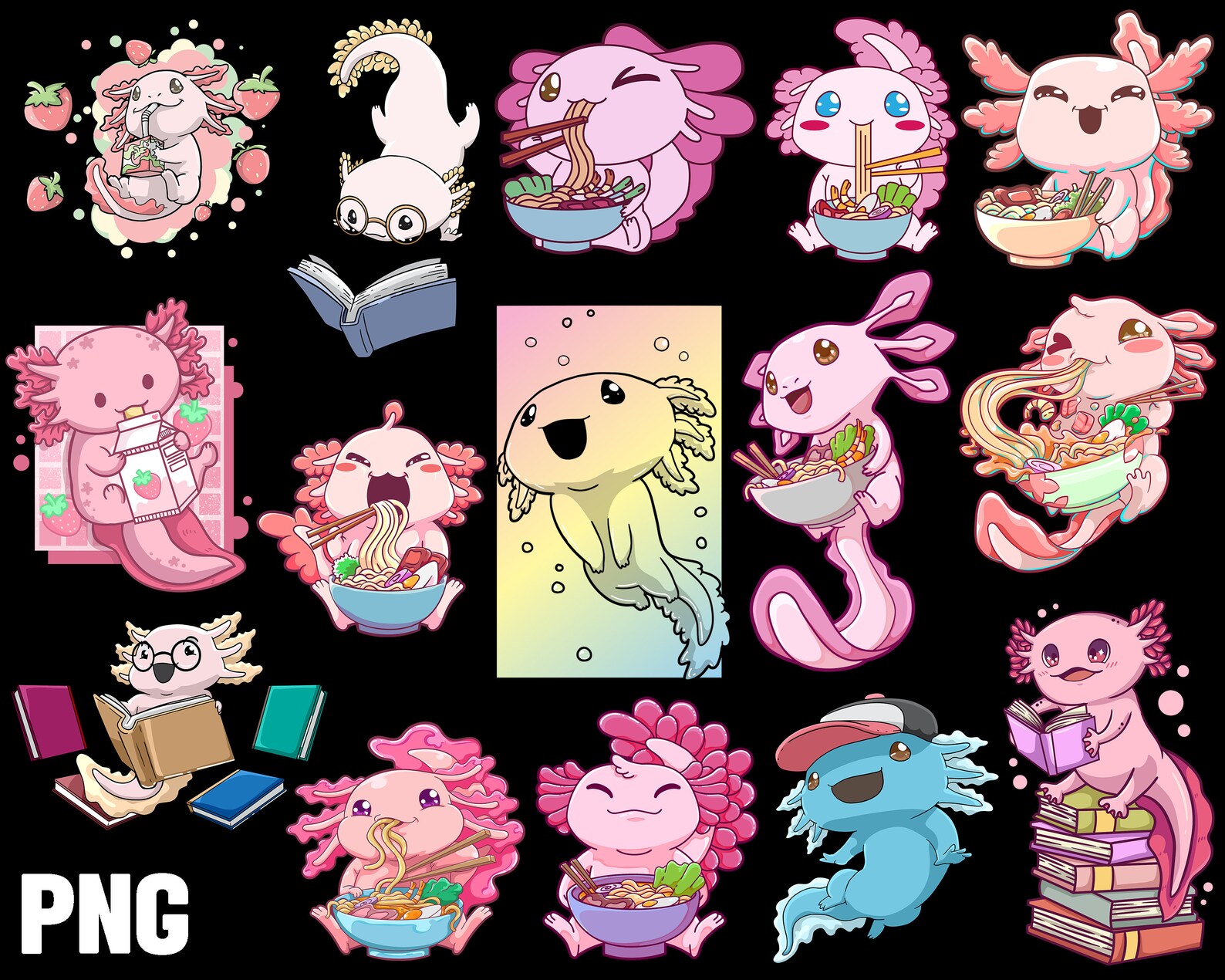 Axolotl Png Bundle Sublimation Axolotl Reading Axolotl Ramen Axolotl ...