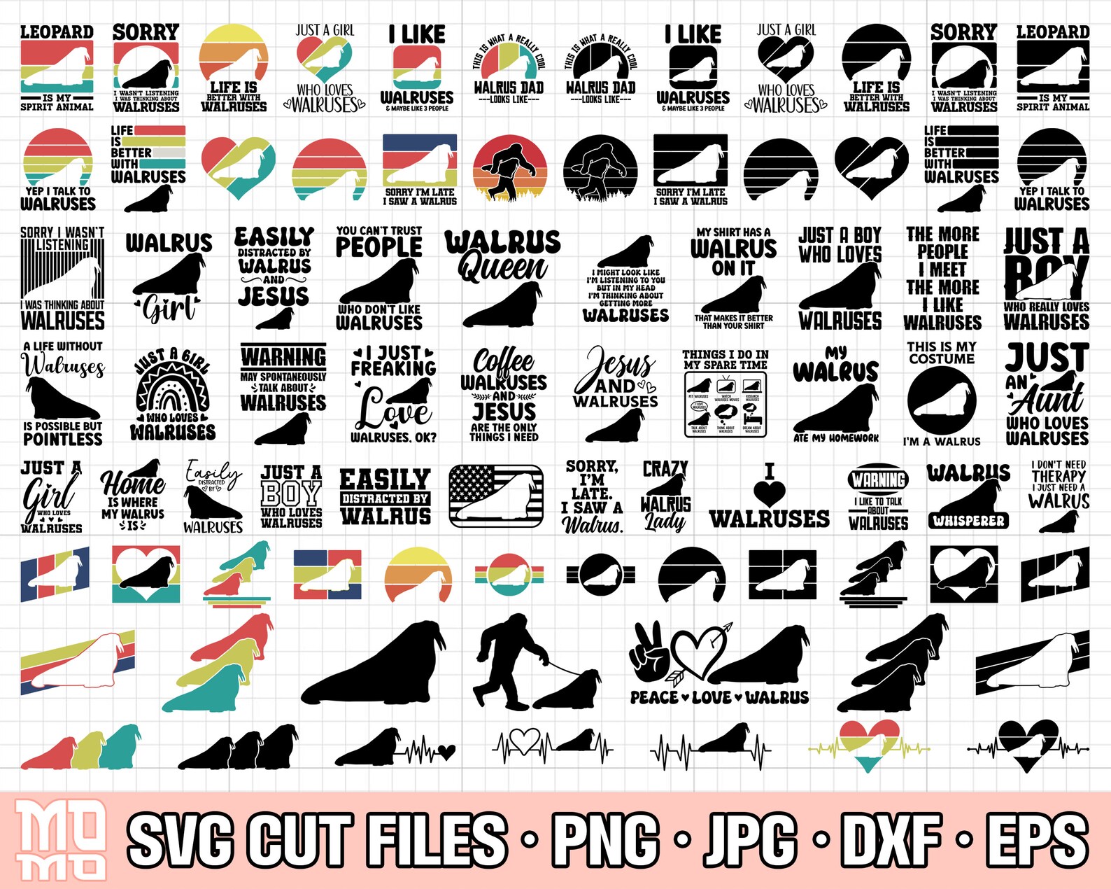 Walrus Svg Bundle Cricut Walrus Png Bundle Walrus Shirt Design Bundle ...