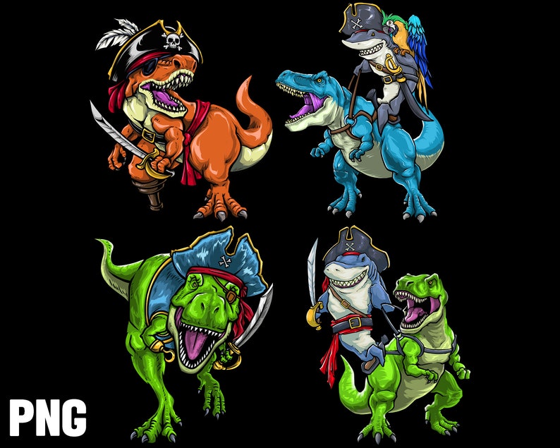 Pirate Dinosaur Png Bundle Sublimation Clipart Bundle Trex T Rex ...