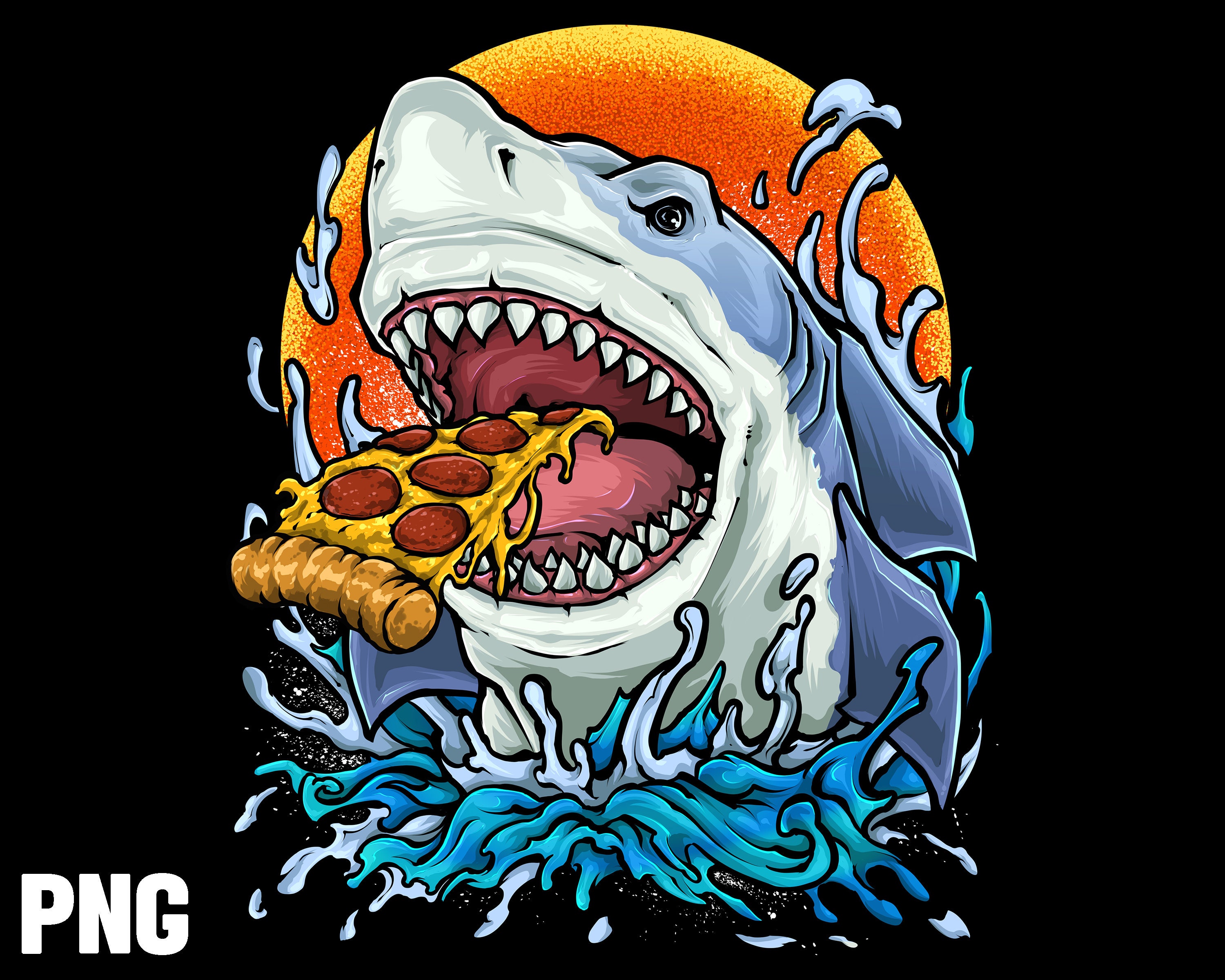 Shark Eating Pizza Png Sublimation Clipart Illustration Free Commercial ...