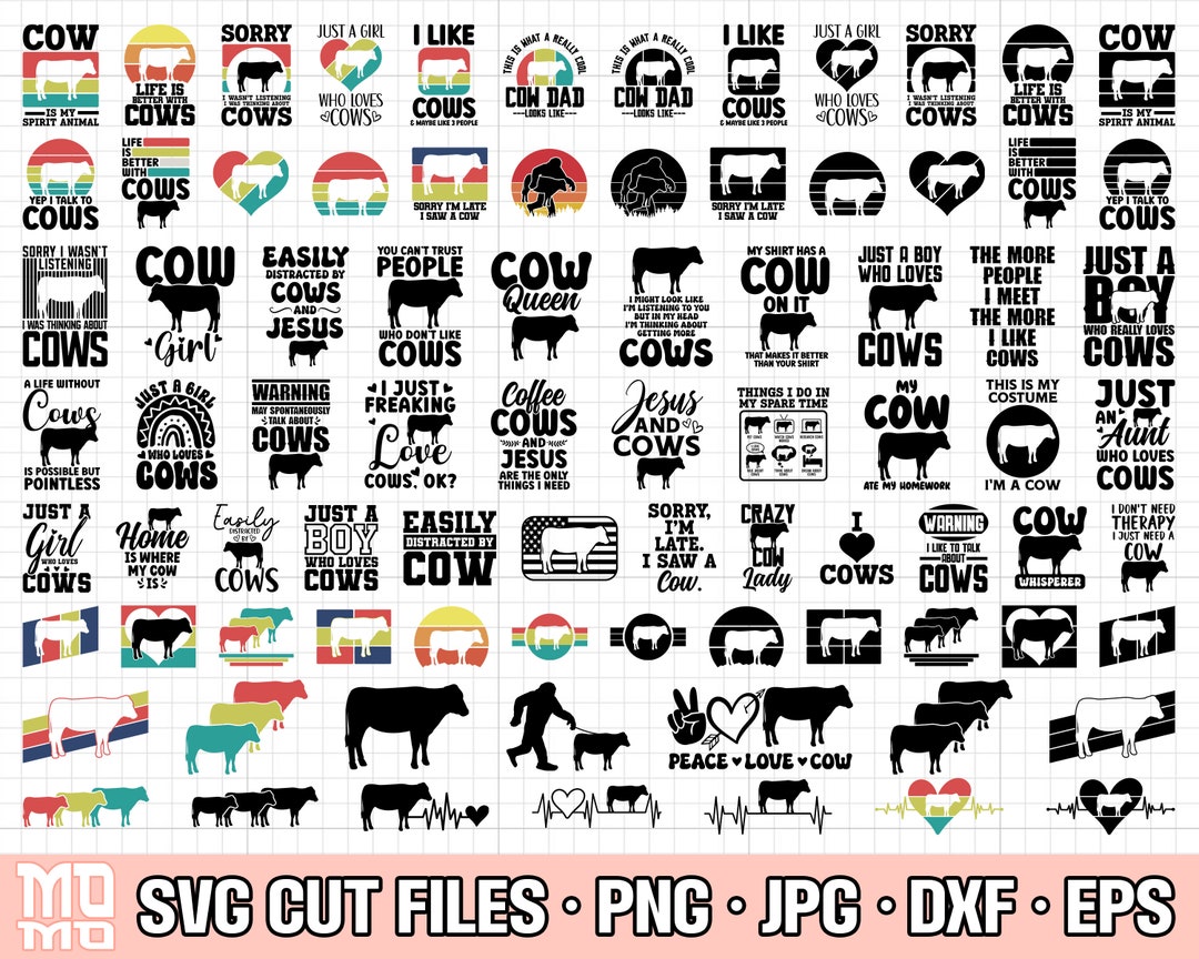 Cow Svg Bundle Cricut Cow Png Bundle Cow Shirt Design Bundle Eps Dxf ...