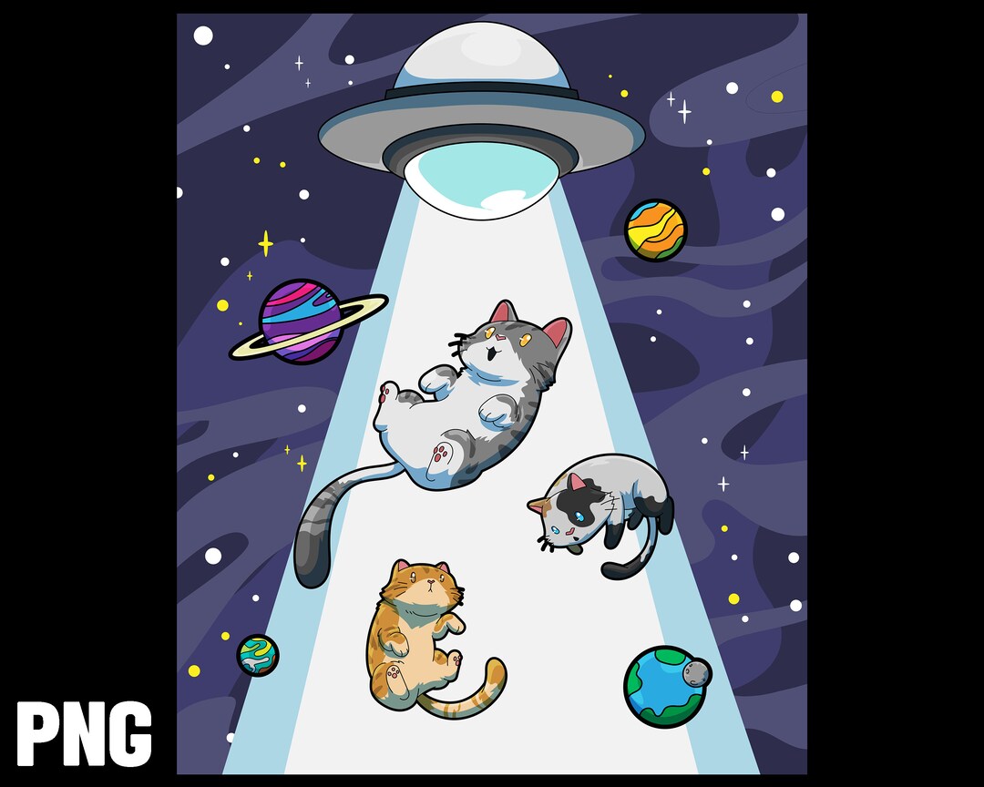 Cat Ufo Png Sublimation Clipart Illustration Free Commercial Use - Etsy